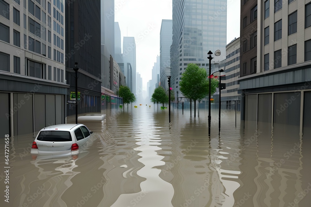 illustration of flooding in the city. image created using generative ai ...