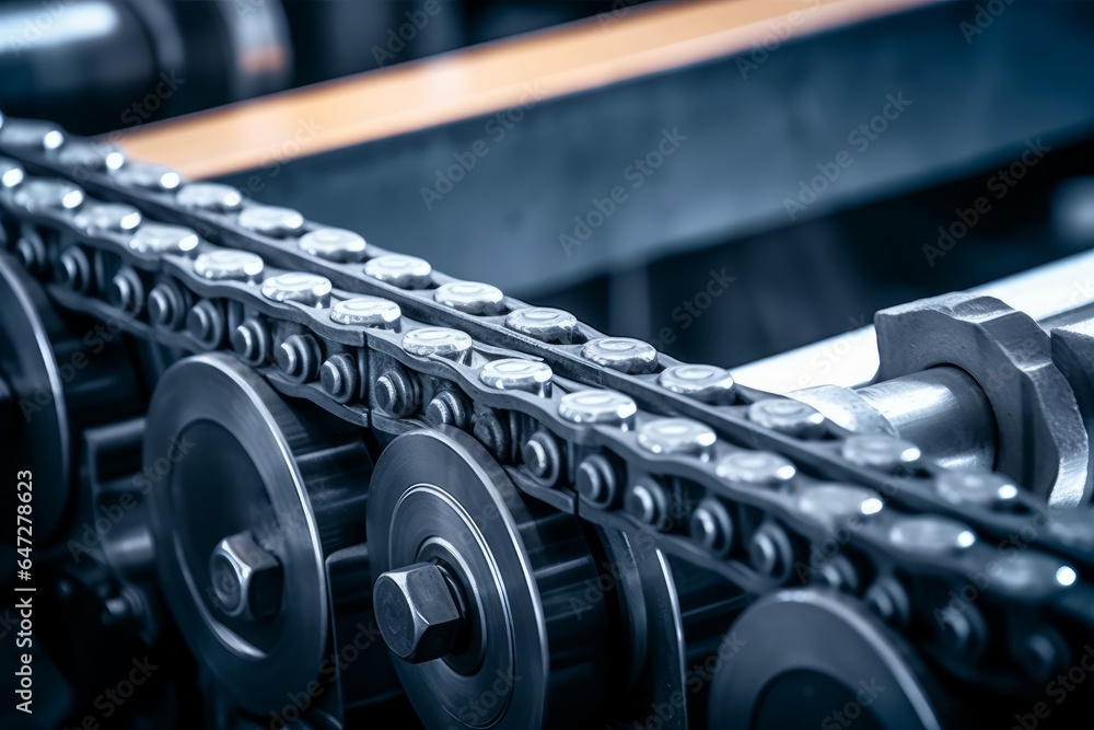 Foto de Gear chain drive shaft in conveyor belt is on production line ...