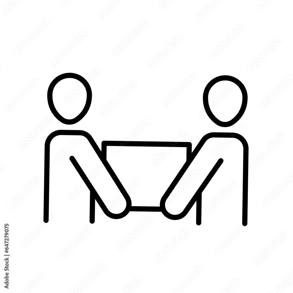 Team lifting heavy object icon. Simple outline style. Lift, box, heavy ...