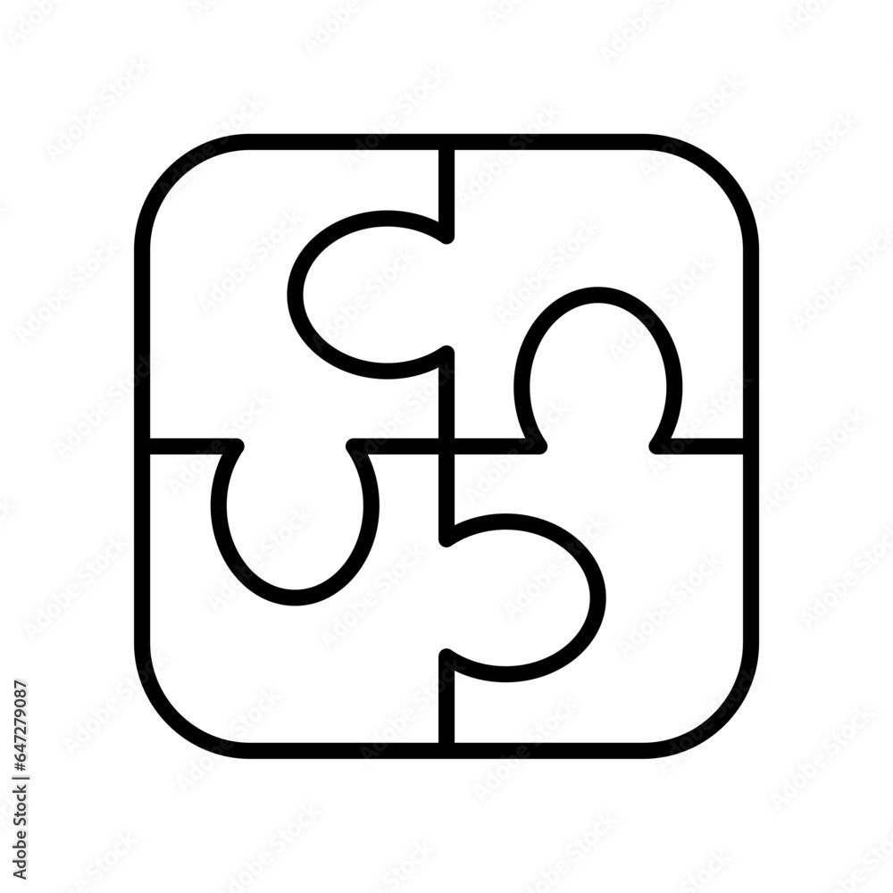 Puzzle with four parts icon. Simple outline style. Puzzle, pictogram, 4 ...