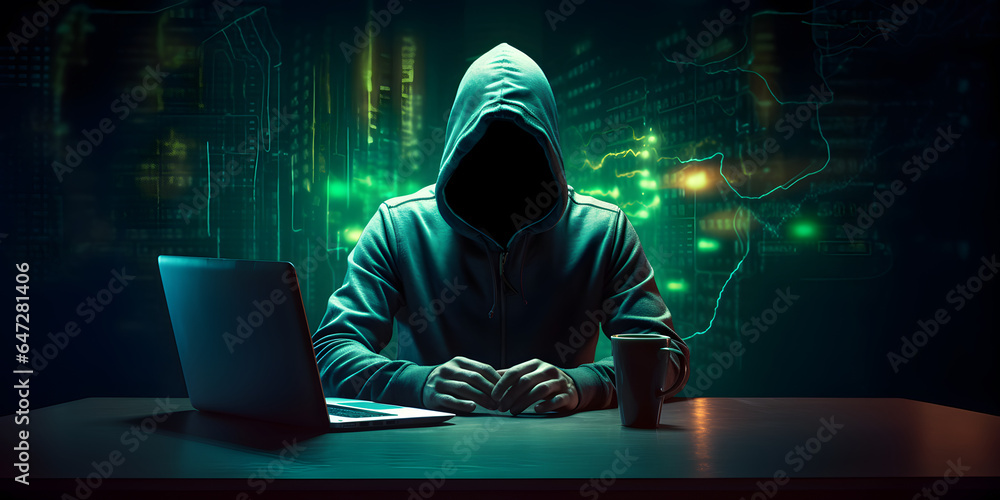 Hacker with computer laptop. Concept of cybercrime, cyberattack, dark ...
