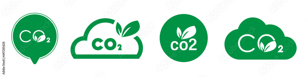 CO2 green cloud labels, ecological sign set. CO2 neutral vector label ...