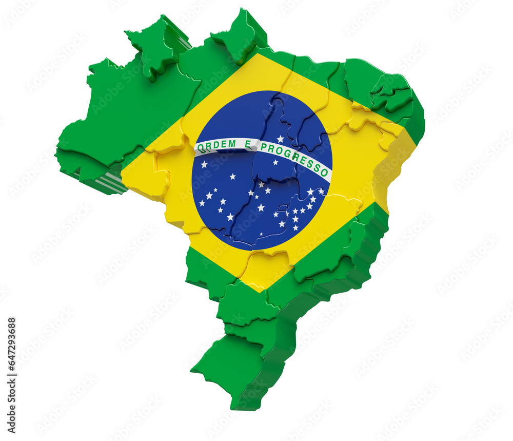 Isometric map with Brazil flag on transparent background in 3d ...