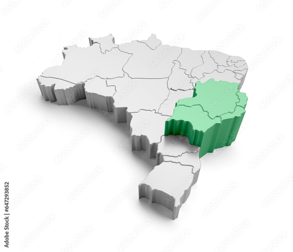 Isometric map of brazil with emphasis on the southeast region on ...