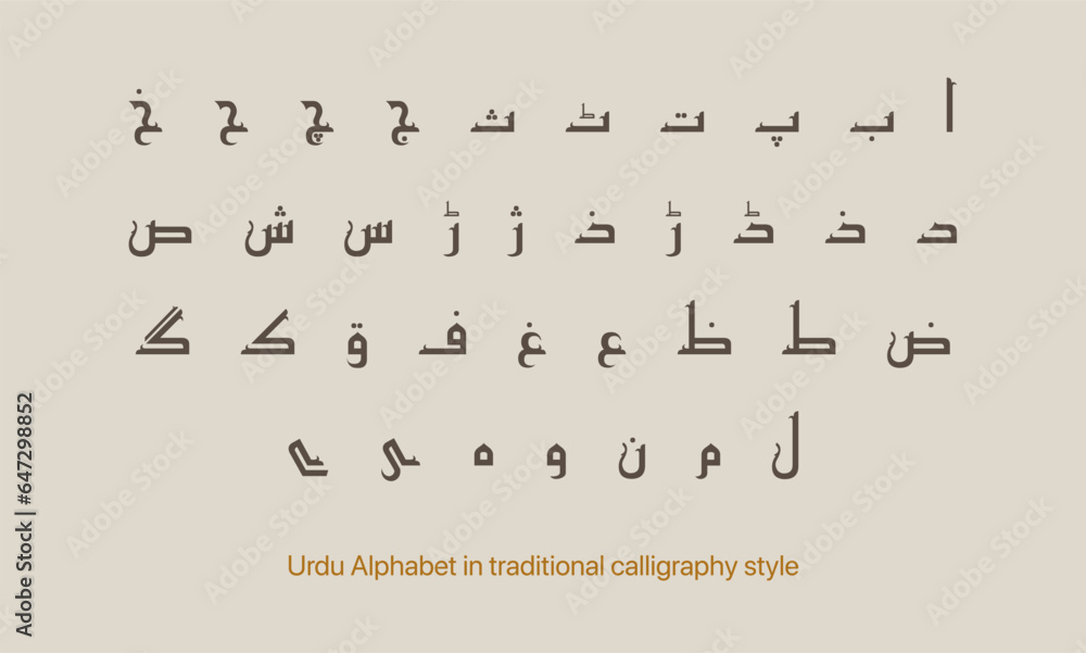 Urdu Alphabets in ornamental calligraphy style Stock Vector | Adobe Stock