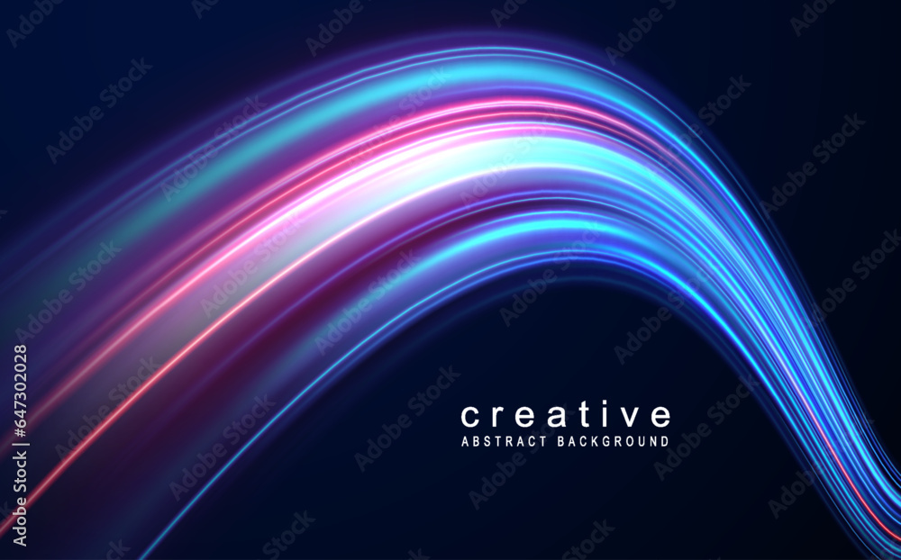 Light line effect blue neon glow flare wave glowing shiny speed lines ...