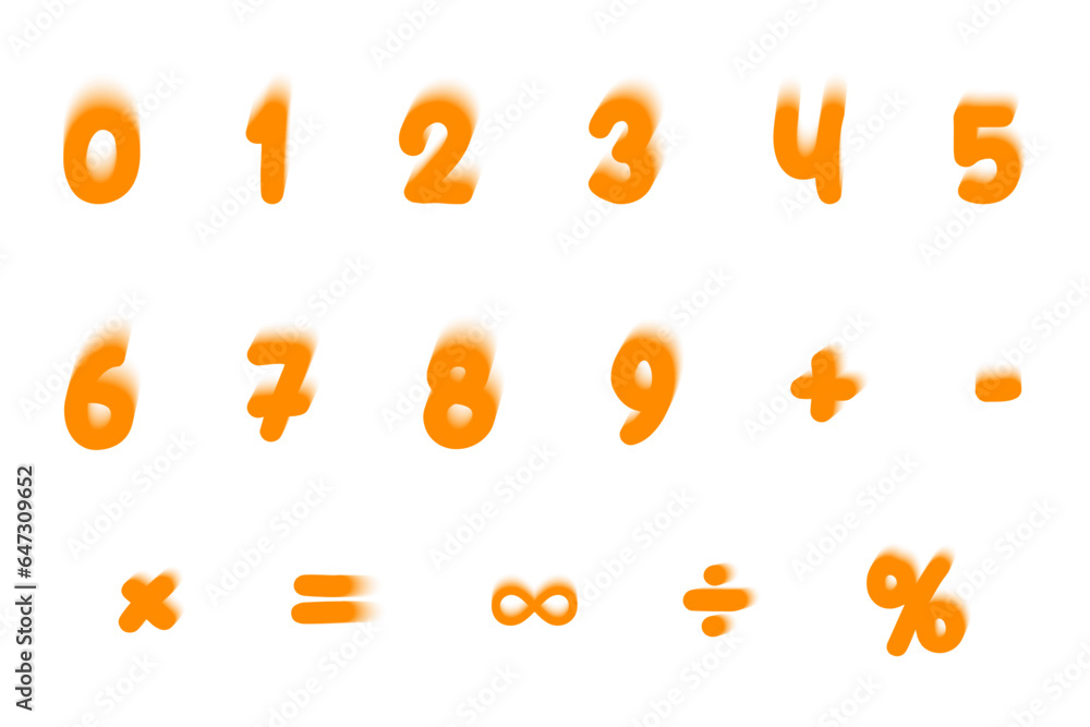 Vibrant font design, orange numbers and mathematical symbols. vector ...