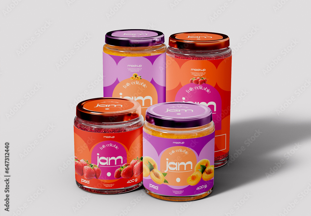 Diferent Size Jam Jars Mockup Stock Template | Adobe Stock