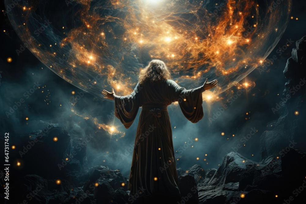 Jesus in space like a constellation Stock Illustration | Adobe Stock