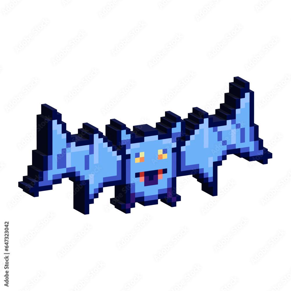 Isometric Pixel art 3d of bat for items asset. simple 3d of blue bat on ...