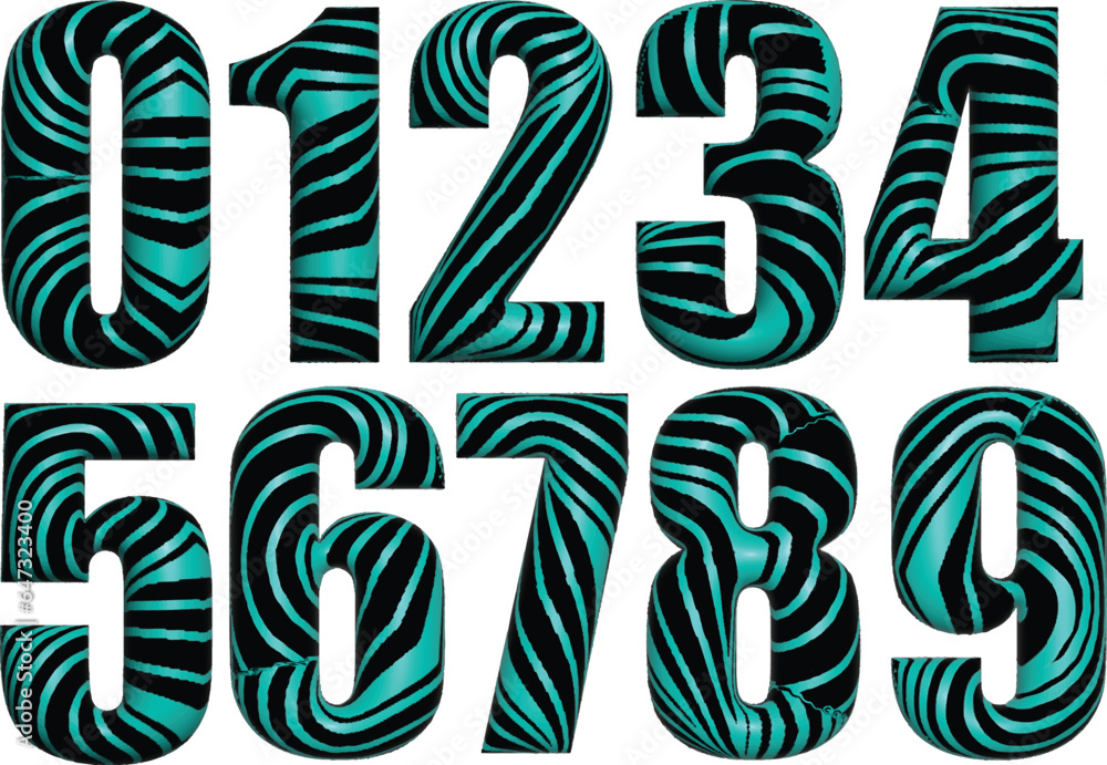 3d numbers . Green texture . Screen print . Vector tire track alphabet ...