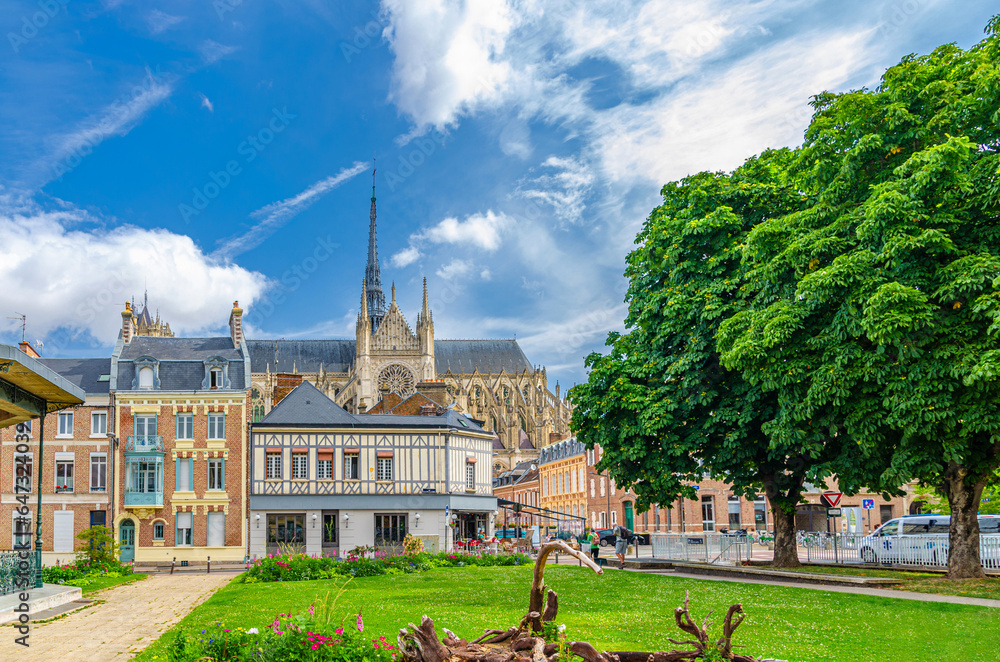 Amiens cityscape of old historical city centre with traditional houses ...