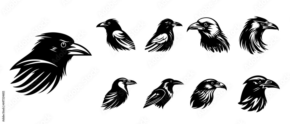 Crow head logo set - vector illustration, emblem design on white ...