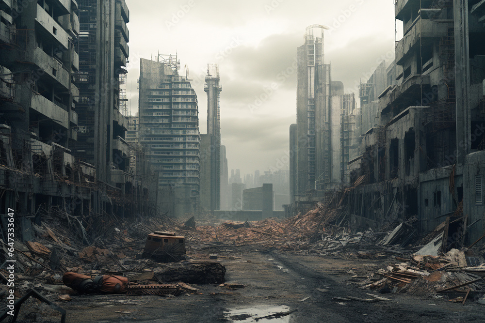 Graphic portrayal of a post apocalyptic dystopian city Stock ...