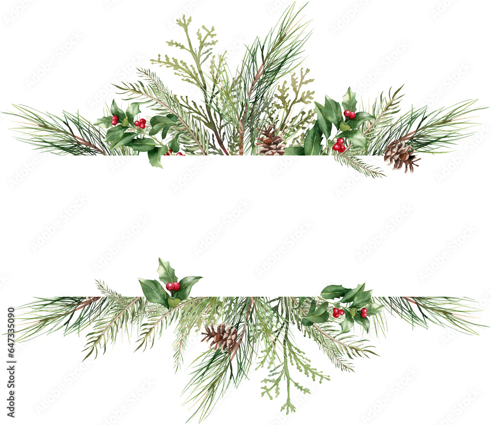 Christmas floral frame. Winter greenery border PNG. Holiday greeting ...