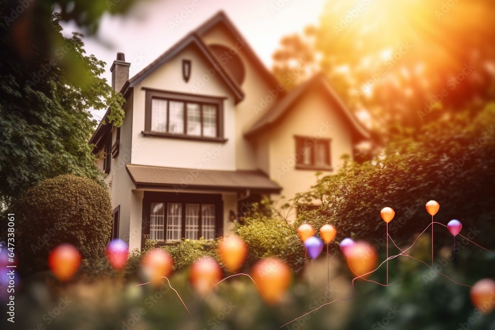 Fluctuating interest rates or property prices depicted by a house with ...