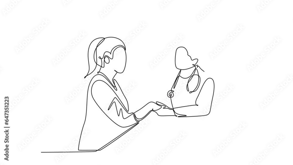 Self drawing animation of single line draw female obstetrician and ...
