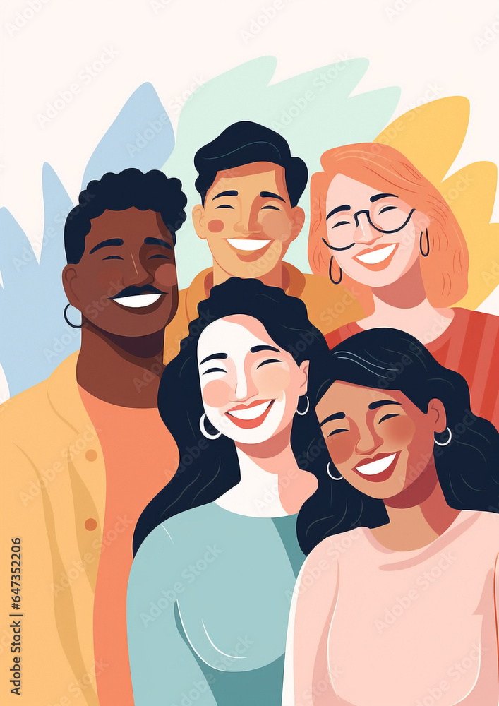 Colorful group of friends sharing time together. Diversity is reflected ...