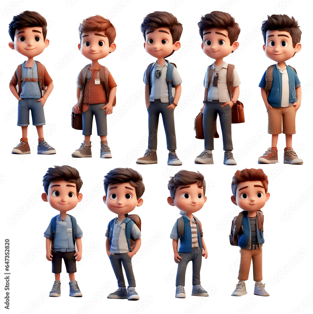 A bunch of different poses of cartoon young male characters with ...
