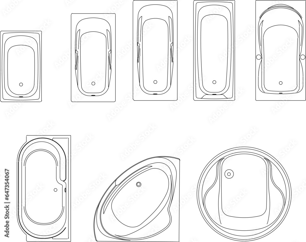 Vector sketch illustration of bathroom bathtub monoblock design for ...