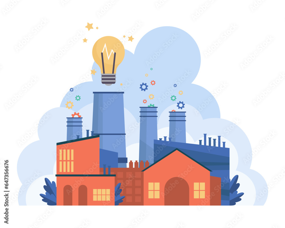 Idea factory generating gears and lightbulbs vector illustration ...