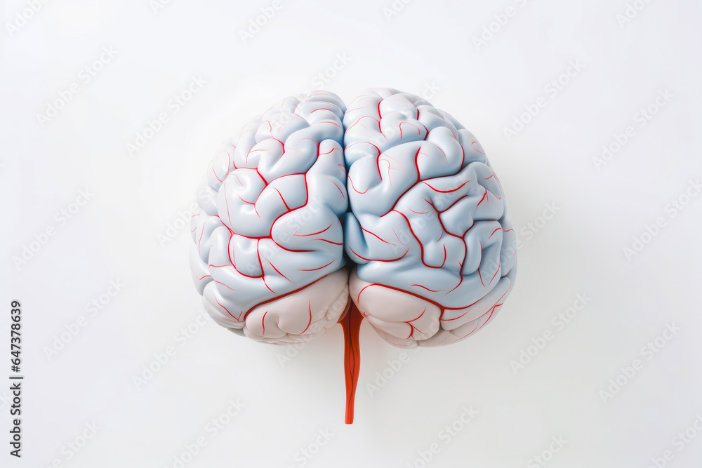 The brain stem is red and connects the brain to the spinal cord Stock ...