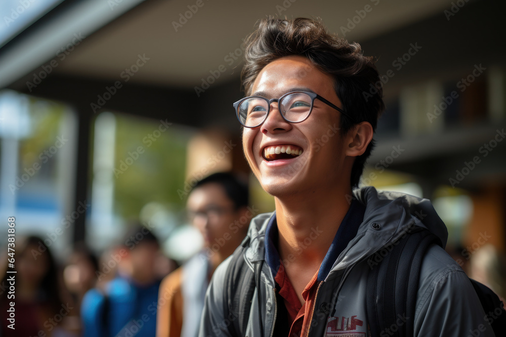 A close-up of a student's face as they laugh wholeheartedly at a joke ...