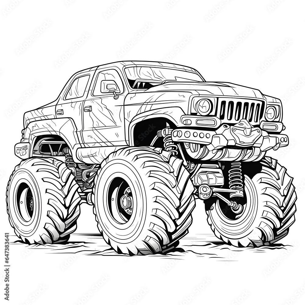 Outline drawing of Cartoon monster truck car concept, car coloring page ...