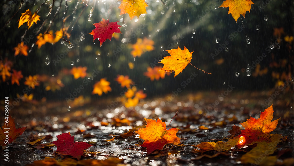 Autumn, leaves ,on the floor, rain, dripping, october, september ...