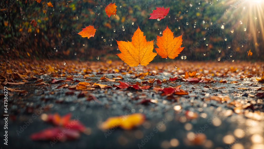 Autumn, leaves ,on the floor, rain, dripping, october, september ...
