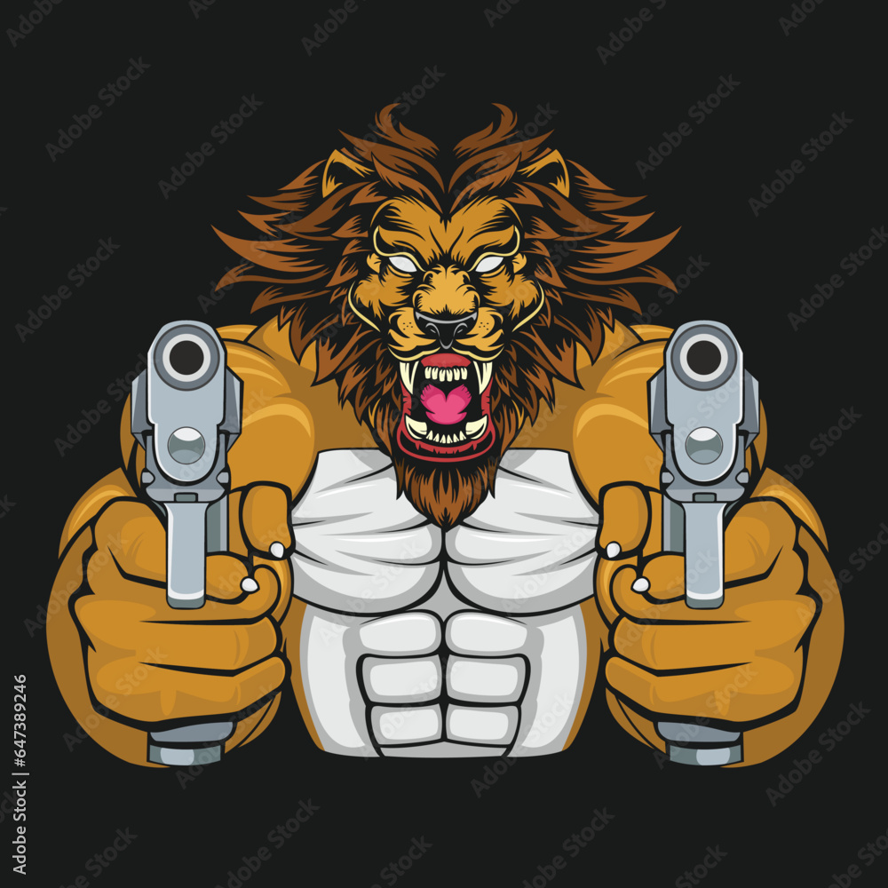 lion mascot vector art illustration lion with a gun design Stock Vector ...