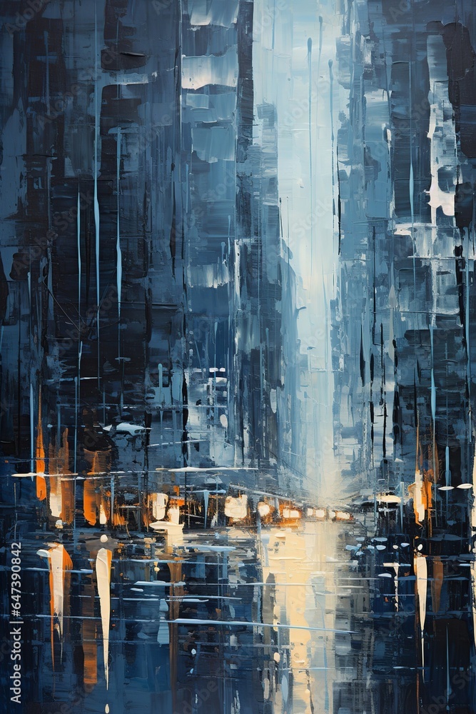 Abstract cityscape painting featuring buildings, crafted with a palette ...