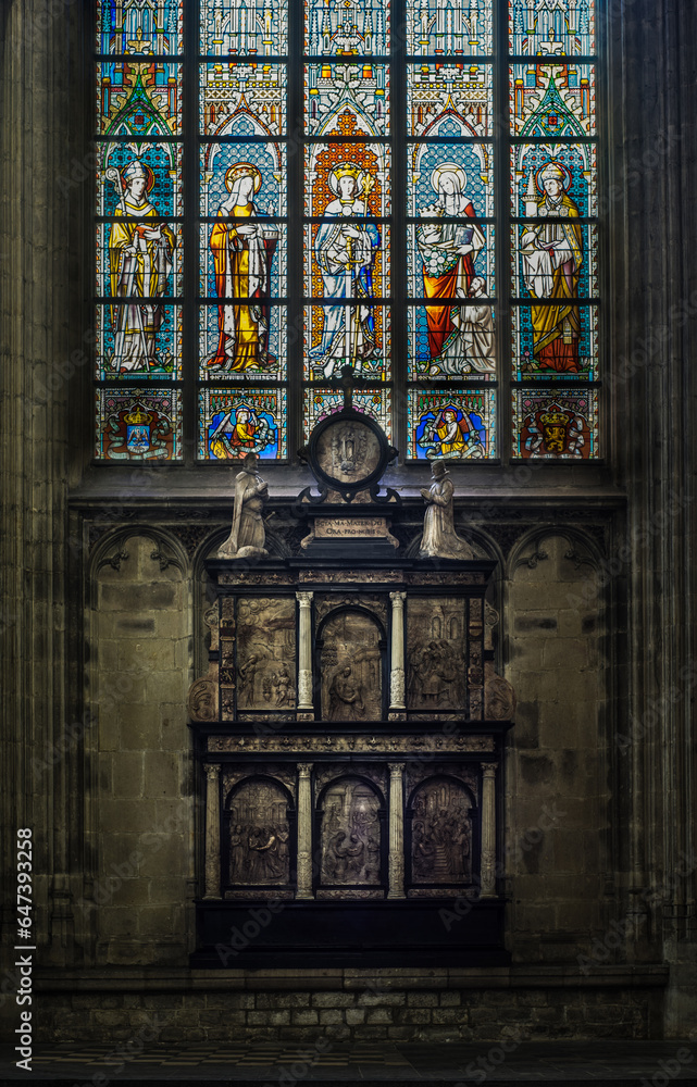 Baroque Altar with stained glass window as a backround in Notre-Dame du ...