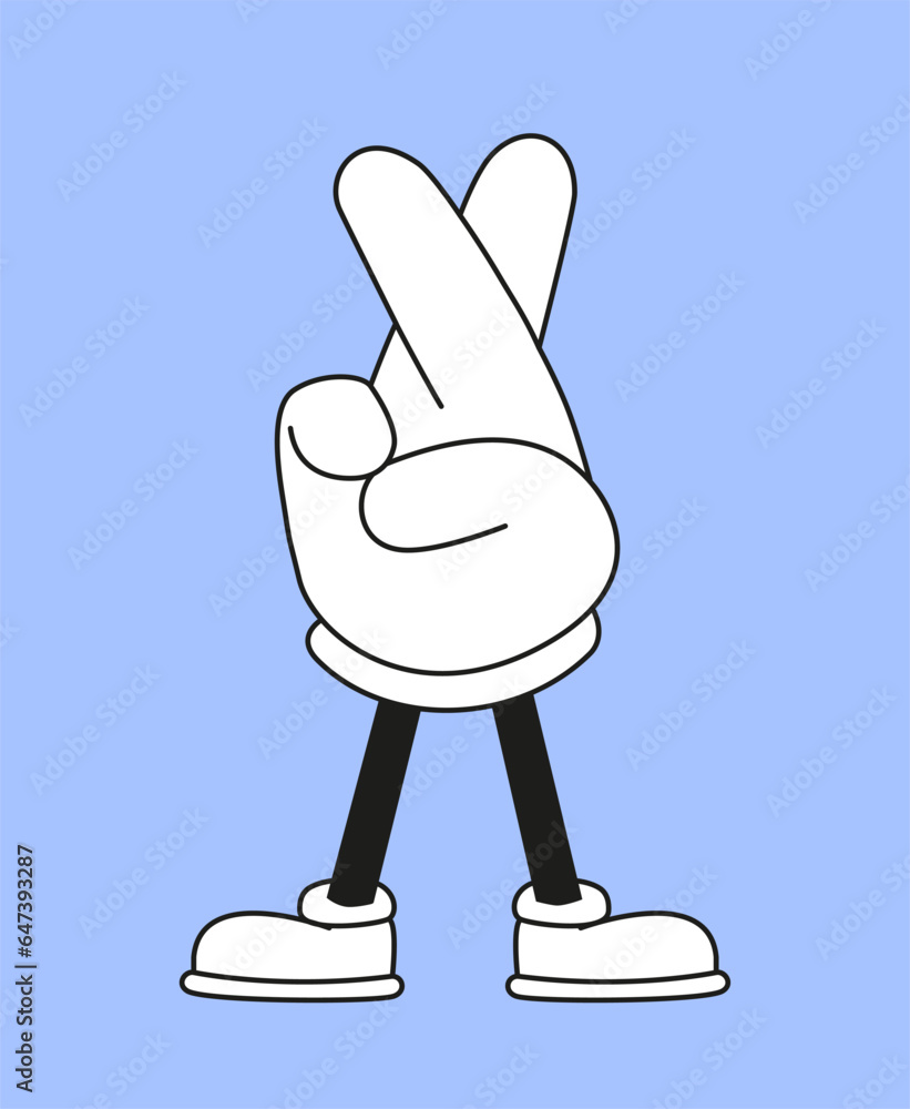 Retro hand sticker concept. Back to 80s and 90s. Character with crossed ...