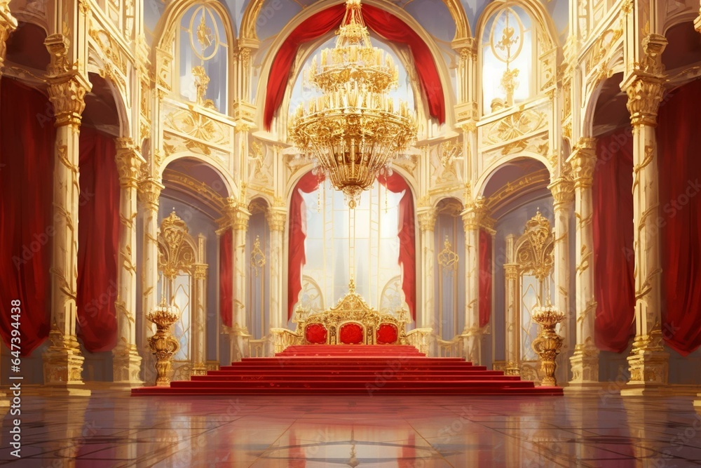 Oil painting depicting a realistic fantasy interior of a royal palace ...