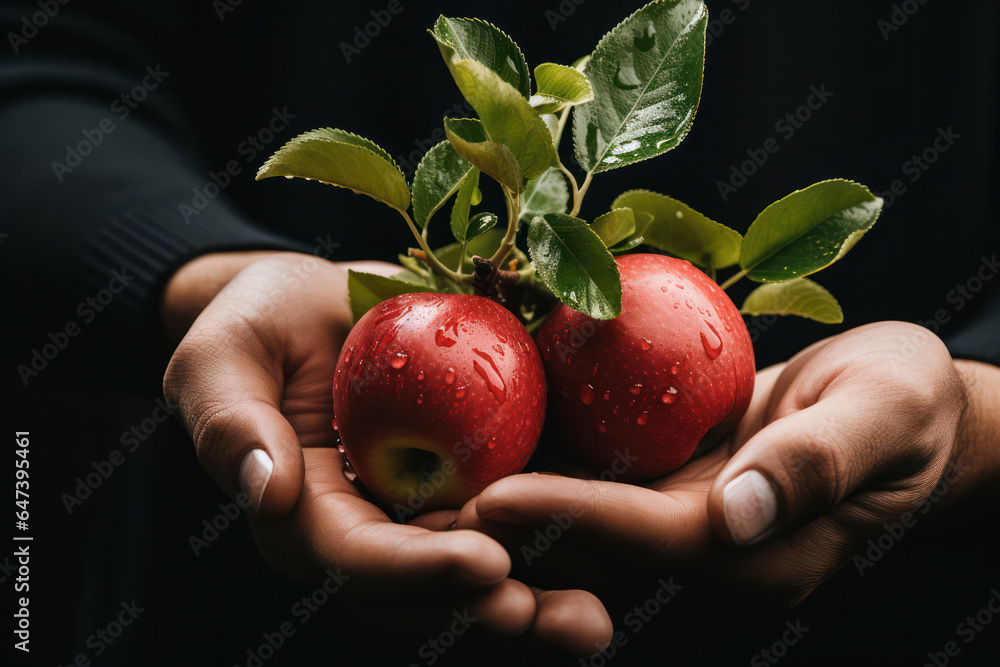 A close-up of a hand holding a freshly bitten apple, capturing the ...
