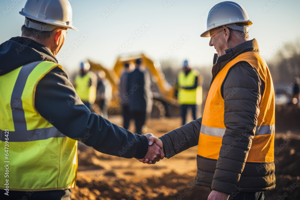 A handshake at the ground breaking ceremony of a new construction ...