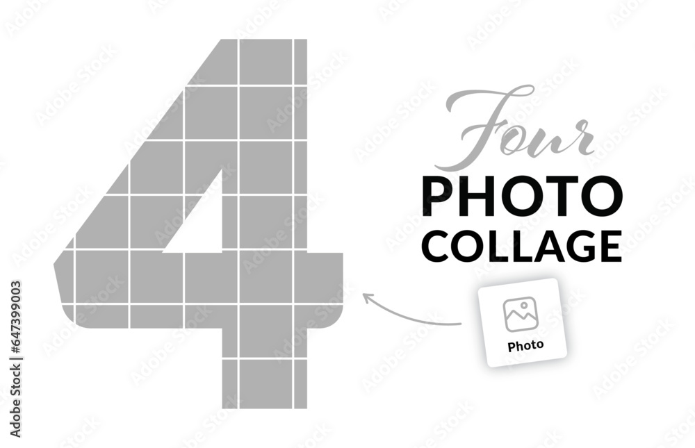 4 photo collage. Number four picture collage concept. Fourth birthday ...