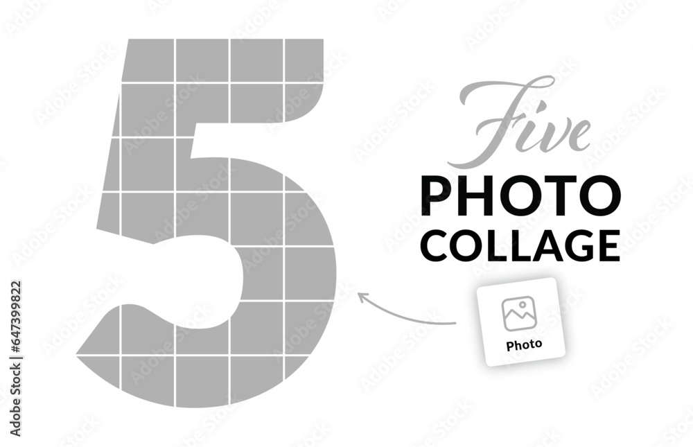 5 photo collage. Number five picture collage concept. Fifth birthday or ...