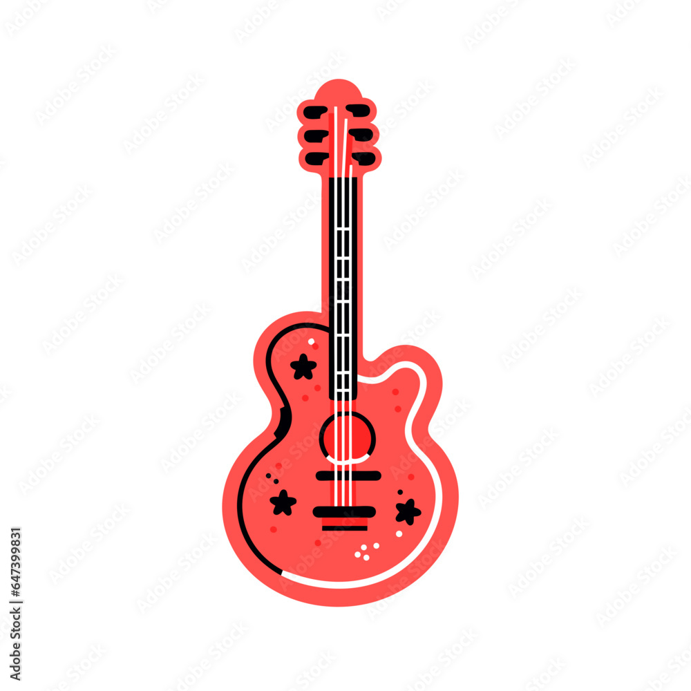 Guitar vector icon in minimalistic, black and red line work, japan web ...