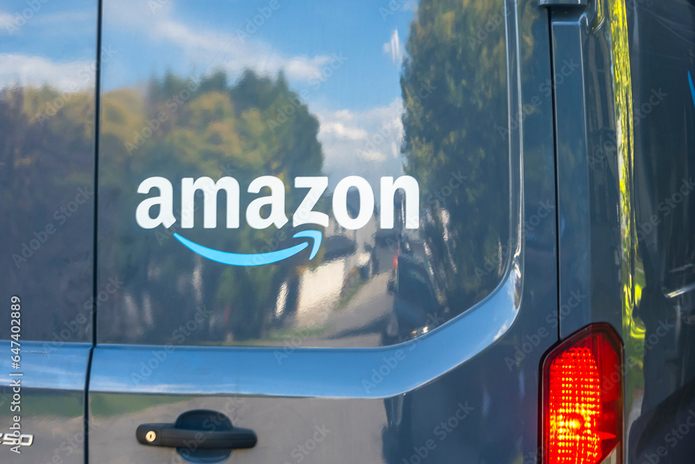 Calgary, Alberta, Canada. Sep `12, 2023. A close up to an Amazon logo ...