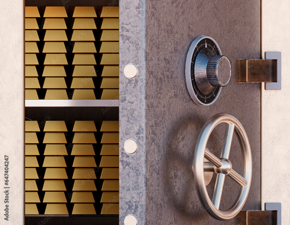 Bank vault, gold bars and gold reserves. Armored safe. Keep your ...