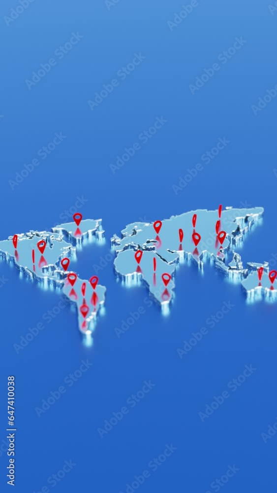 World map with global technology destination location concept. pins ...