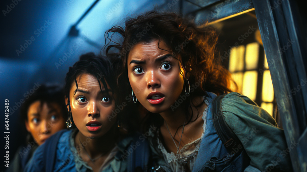 Spine-chilling Asian girls clinging to each other, subtly opening a ...