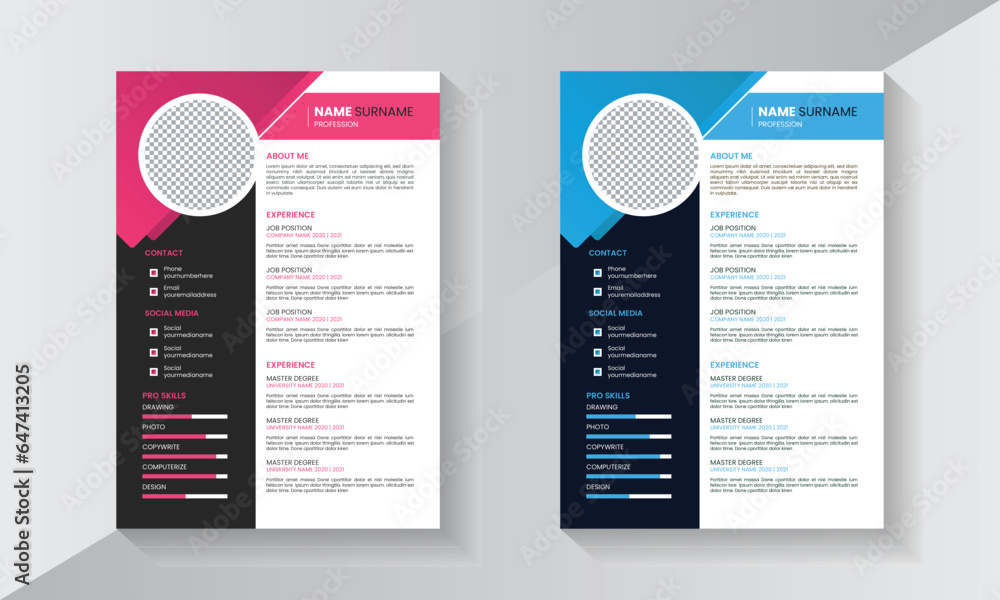 CV design for job application and hire. Resume with two-color ...