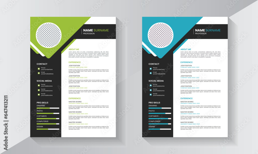 CV design for job application and hire. Resume with two-color ...