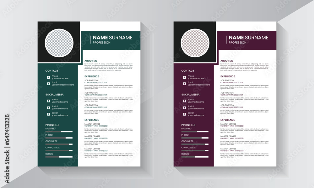 CV design for job application and hire. Resume with two-color ...