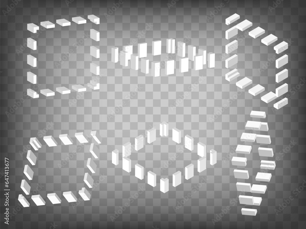 Set of perspective projections 3d square dotted line frame model icons ...