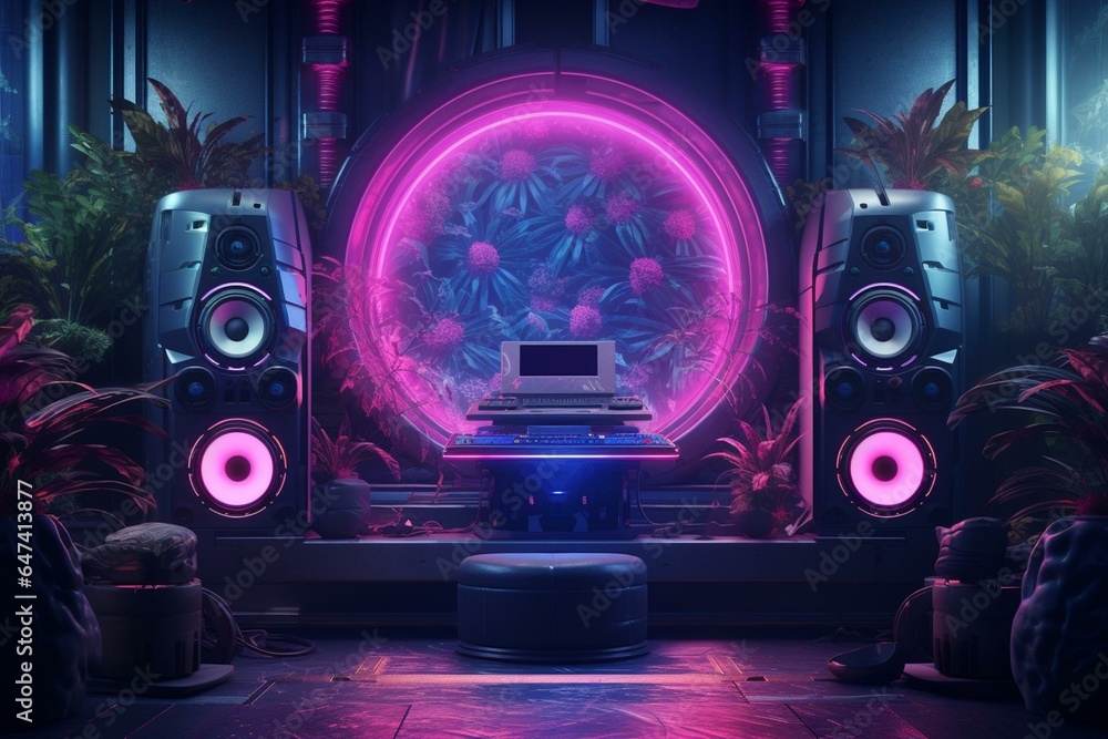 Futuristic hi-fi acoustic sound system. Futuristic cyberpunk recording ...