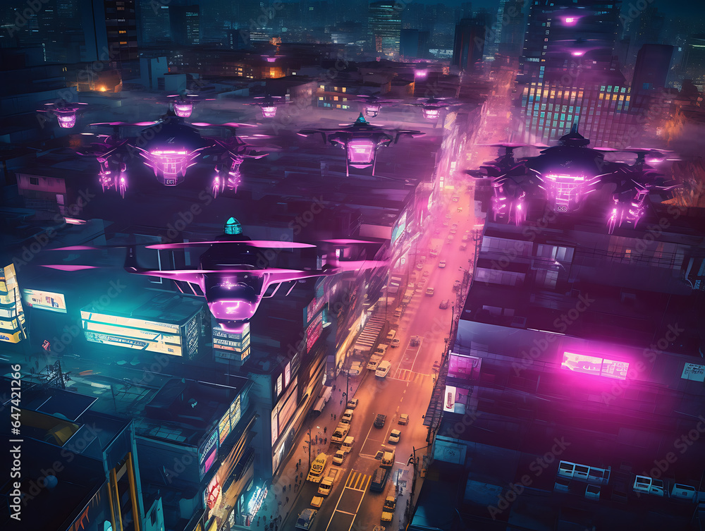 Cyberpunk Surveillance and Security: Illustration of advanced ...